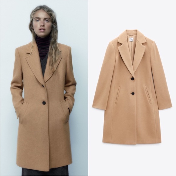 Zara | Jackets & Coats | Zara Fitted Wool Blend Coat Taupe Brown | Poshmark